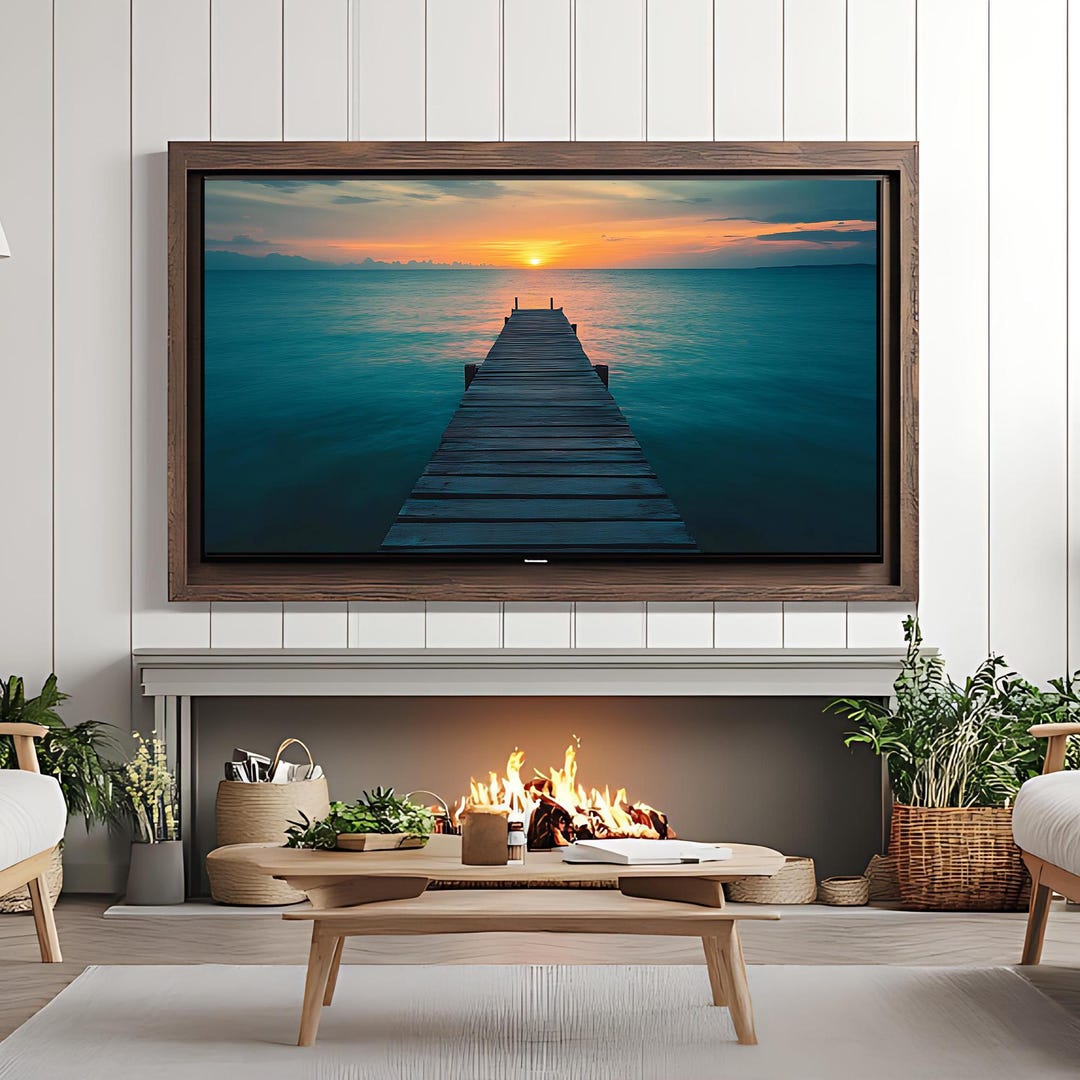 Coastal Frame TV Art, Beach Sunset Pier, Digital Download - Etsy