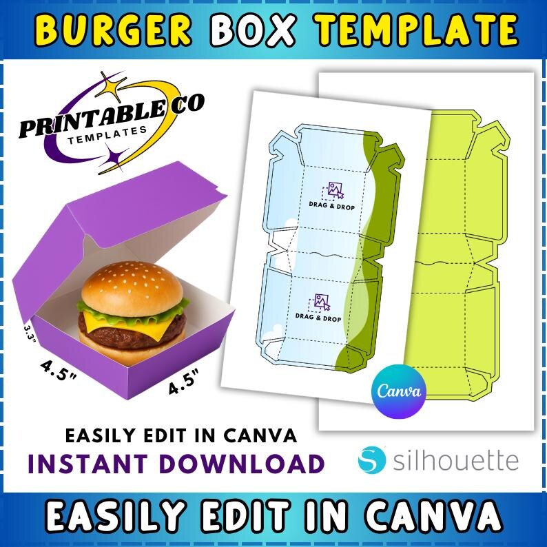 Burger Box Template, Burger Box SVG Template, Burger Box Holder ...