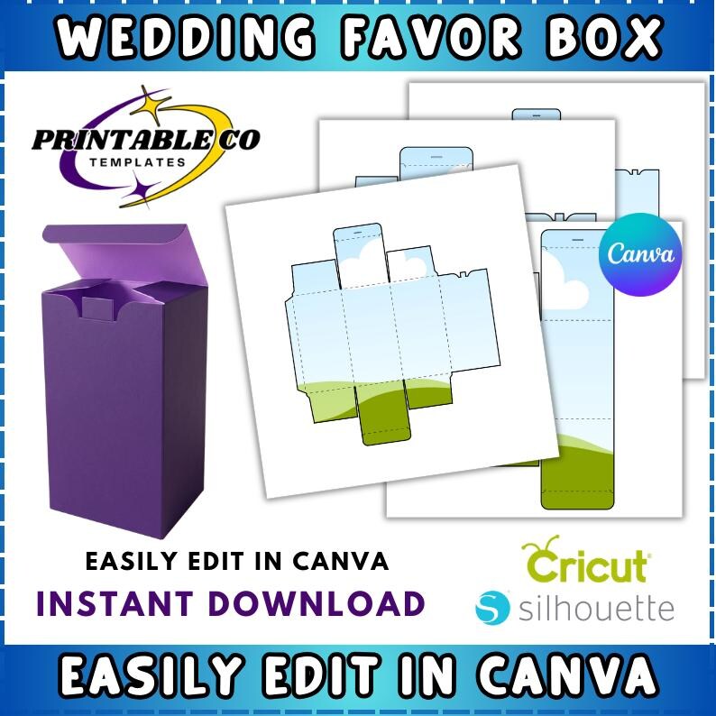 Wedding Favor Box Template, Tall Box Template, Party Favor Box, Gift ...