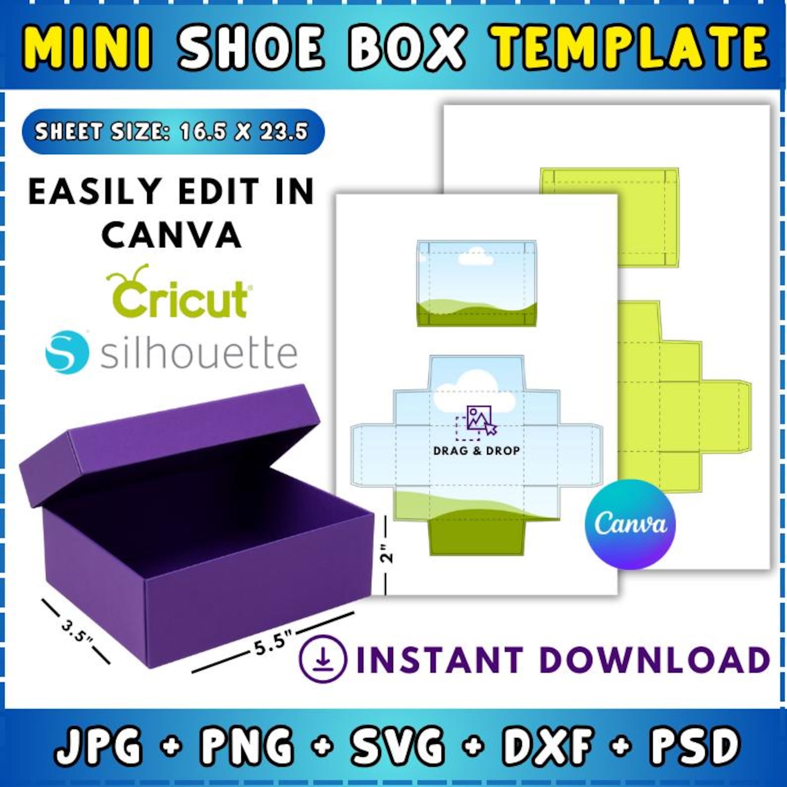 Mini Shoe Box SVG Template, Editable Canva Box Template, Shoe Box ...