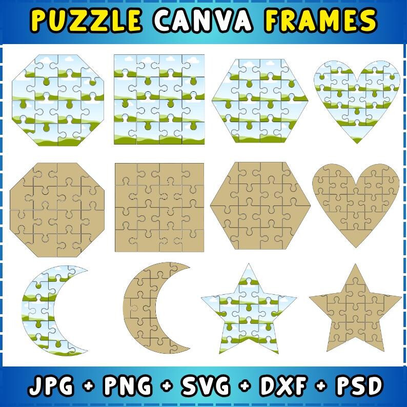 Jigsaw Puzzle Canva Frame Template, Puzzle Canva Frames Bundle, Canva ...