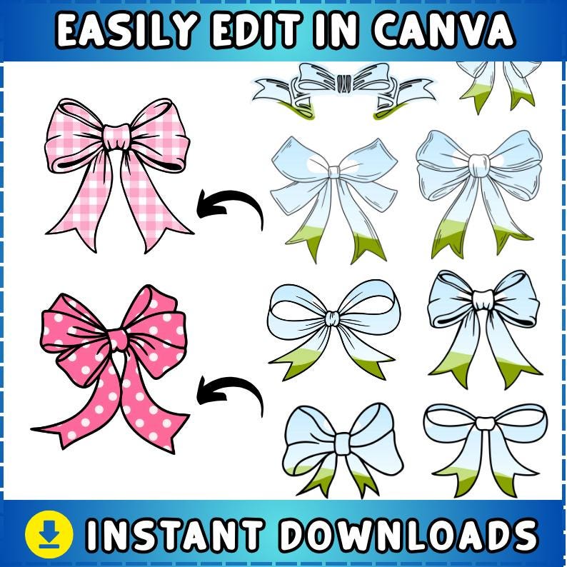 60+ Coquette Bows Canva Frame Bundle, Ribbon Bow Canva Template ...