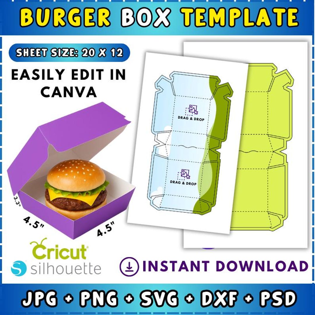 Burger Box Template, Burger Box SVG Template, Burger Box Holder ...