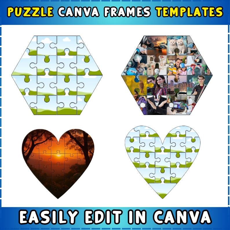 Jigsaw Puzzle Canva Frame Template, Puzzle Canva Frames Bundle, Canva ...