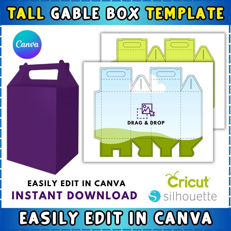 Tall Gable Box Template, Box With Handle Template, Party Favor Box ...