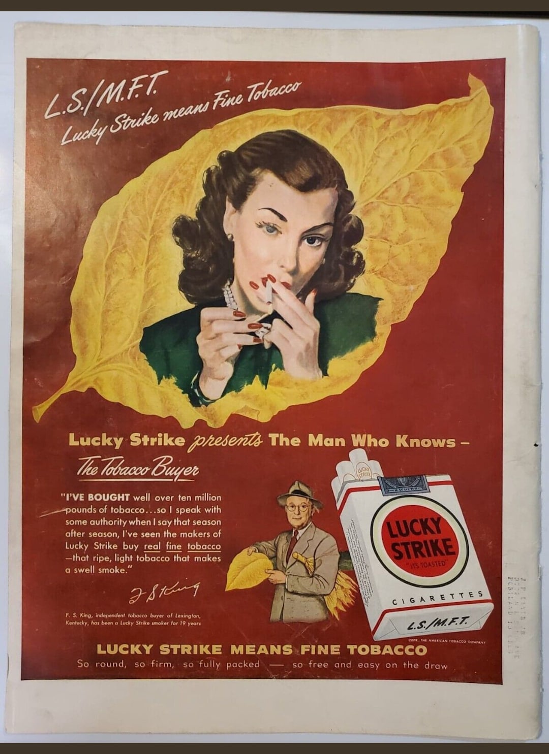 1948 Vintage Original Lucky Strike Print Ad F.S. King Lexington ...