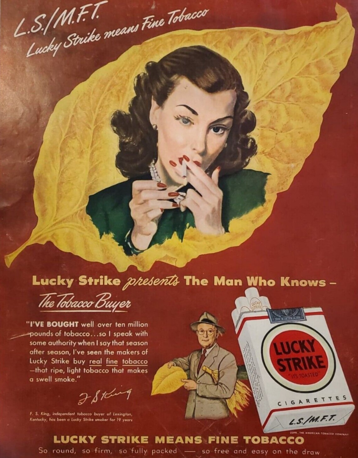 1948 Vintage Original Lucky Strike Print Ad F.S. King Lexington ...