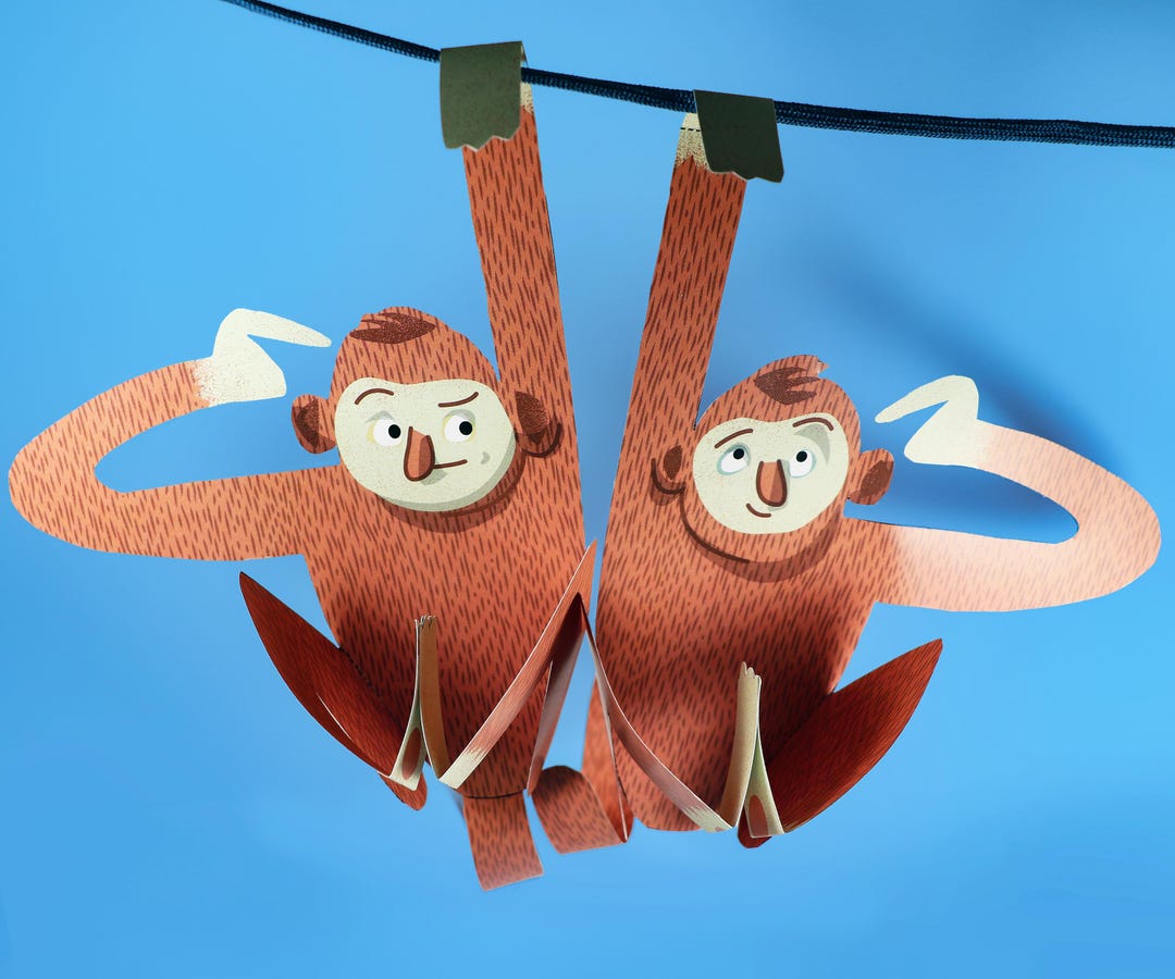 Two Goofy Monkeys, Easy-to-make Papertoy, DIY Digital Files to Assemble ...