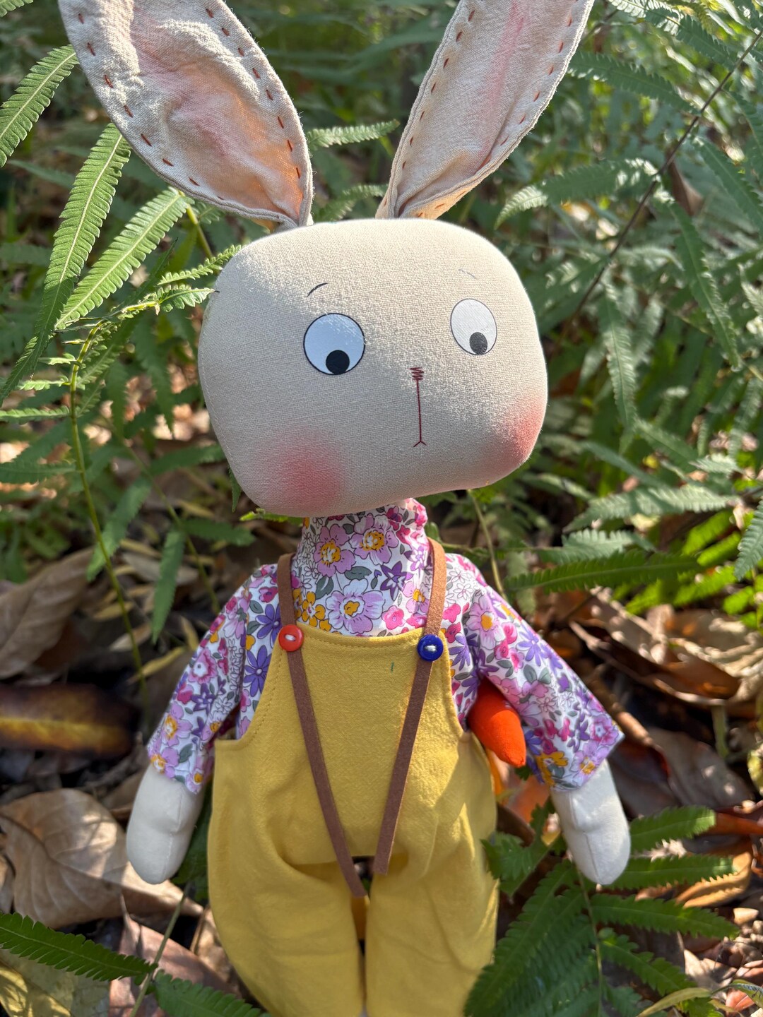 Handcrafted Kawaii Bunny Plush: Pip the Rag Doll in Yellow Overalls - Etsy