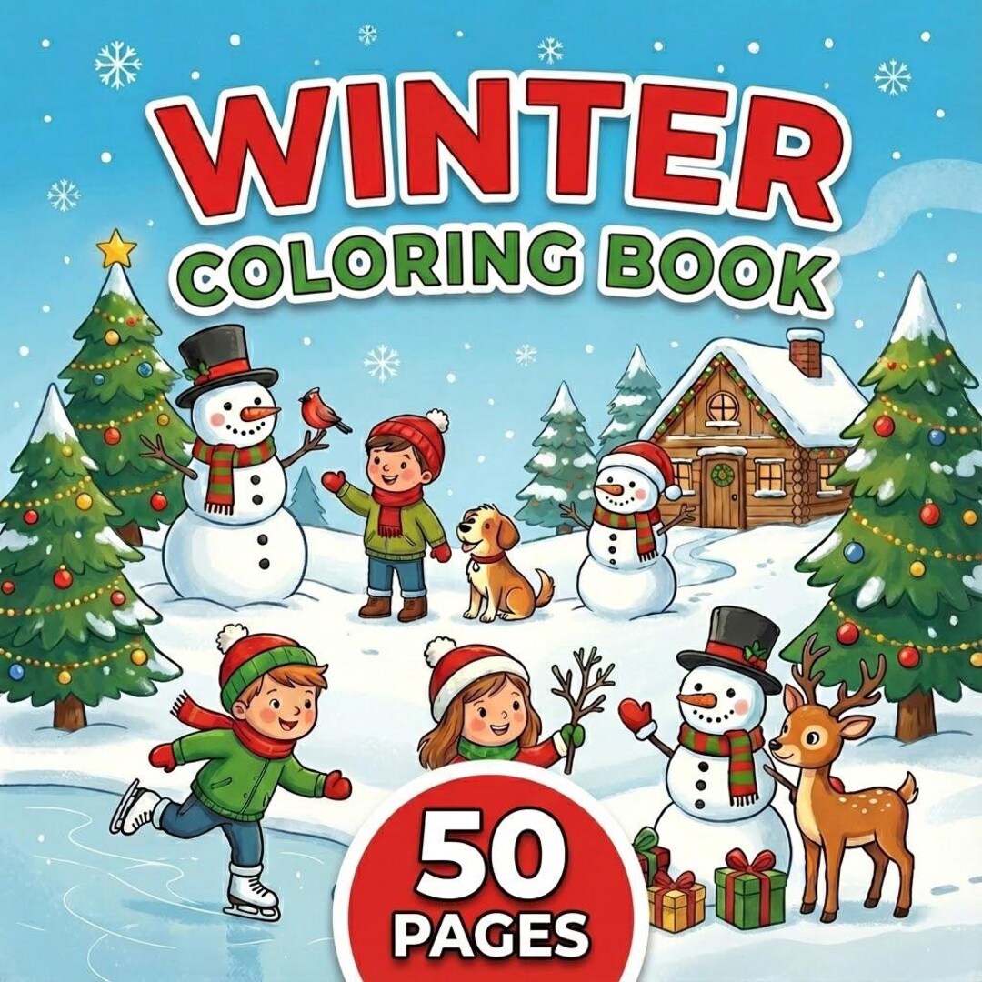 50 Winter Coloring Sheets, Christmas Colouring Fun Book , Printable ...