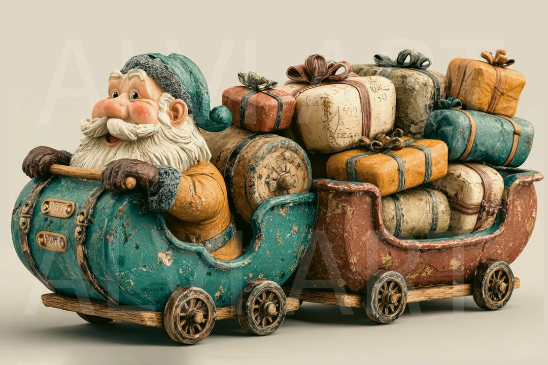Vintage Santa Sleigh Train With Gifts - Etsy