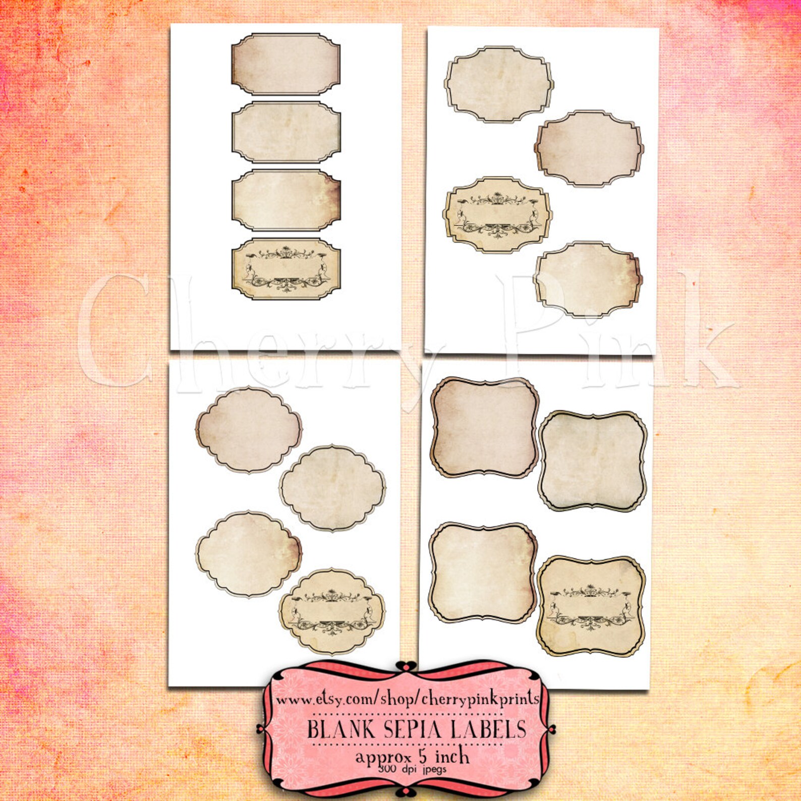 16 Digital Frames Png Clip Art Vintage Labels Easy to Print - Etsy