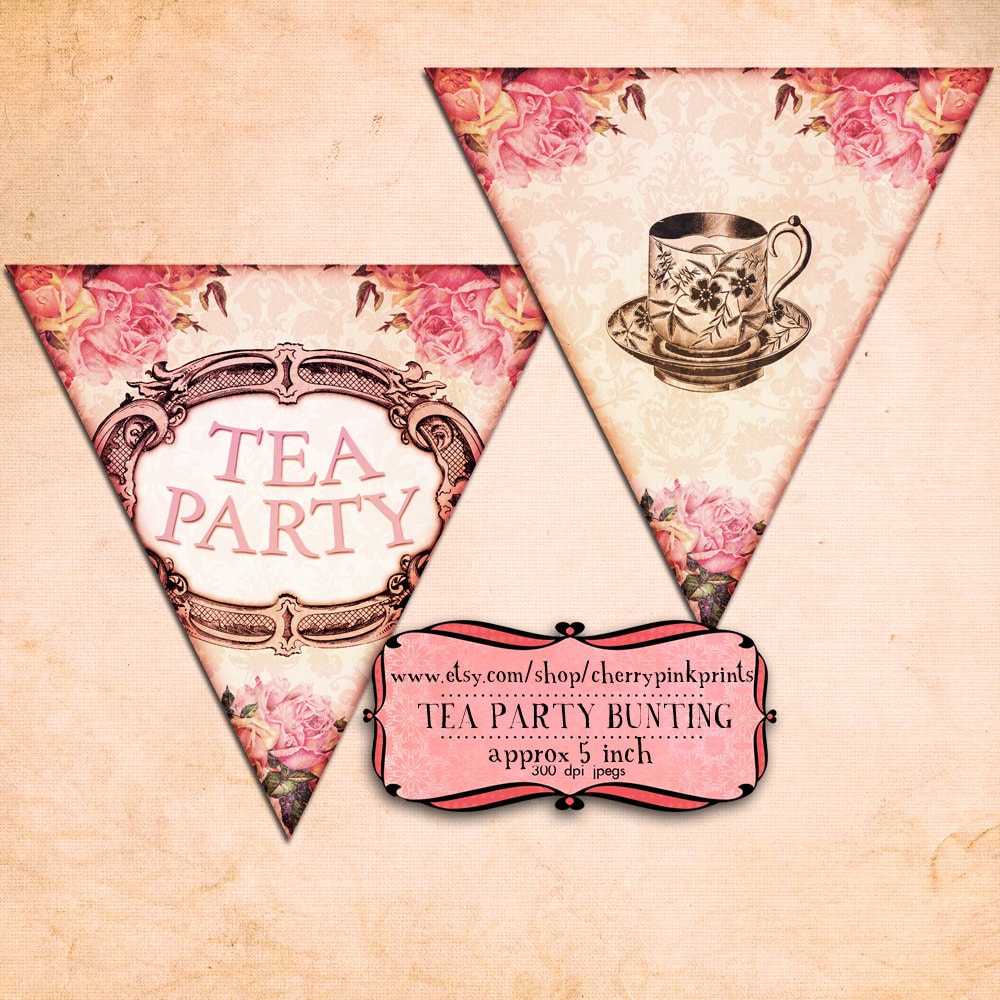 TEA PARTY BUNTING Large digital printable bunting download for | Etsy