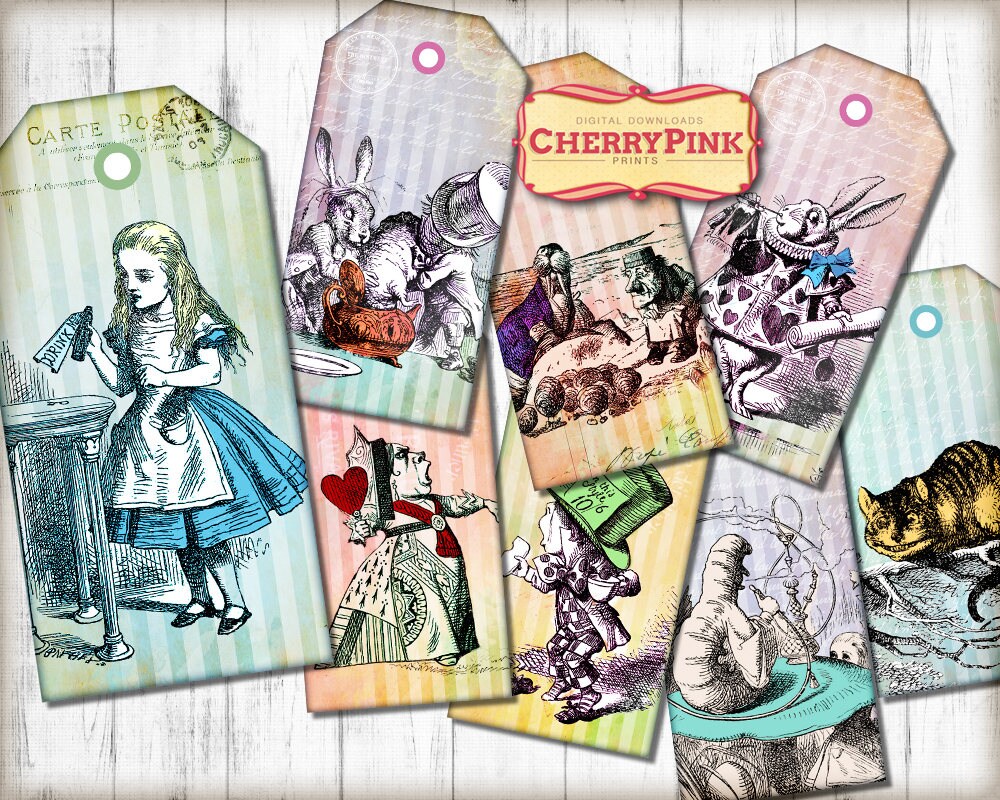 8 Alice in Wonderland tags printable decorations tea party | Etsy