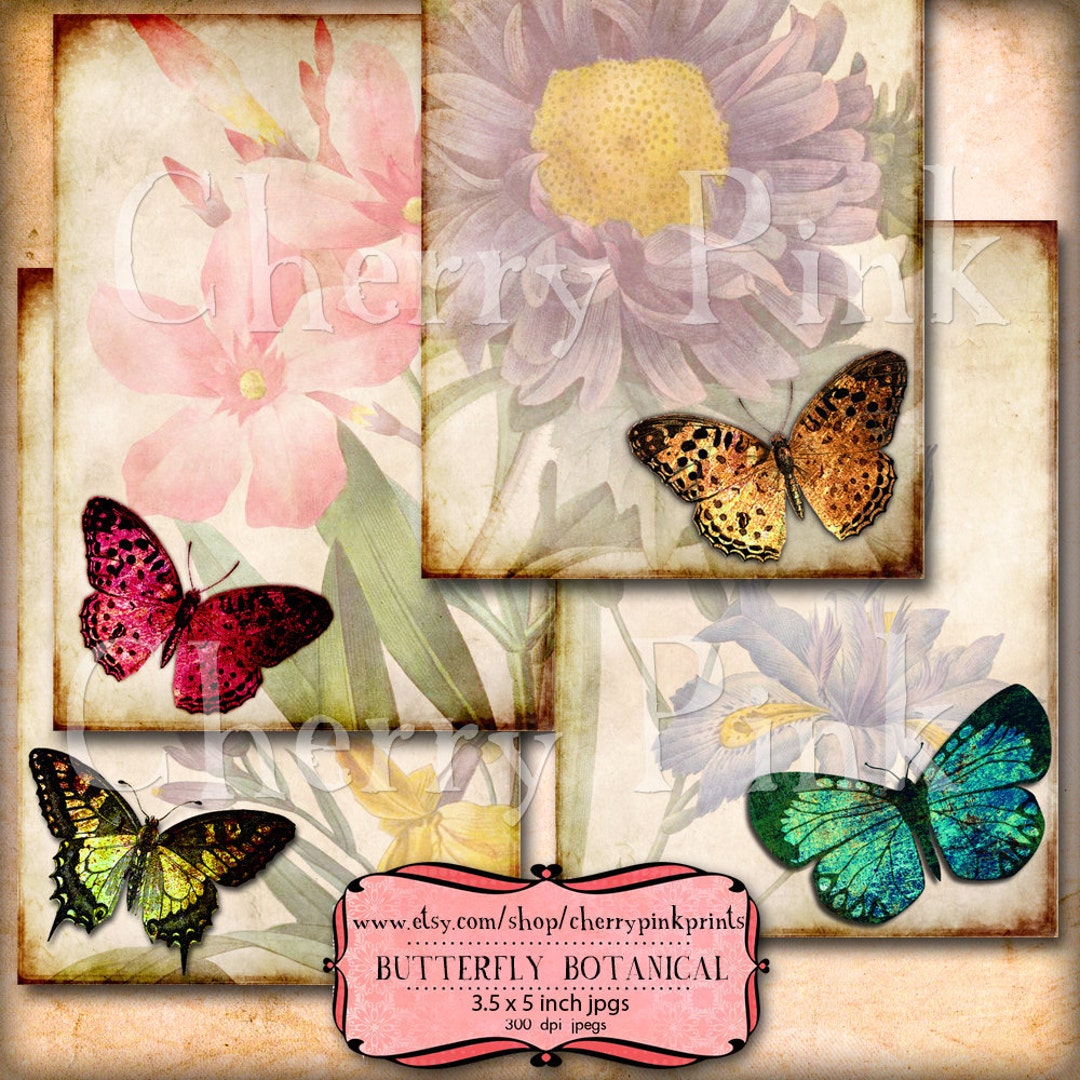 BUTTERFLY Collage Sheet, Floral Paper Supply, Printable Butterfly ...