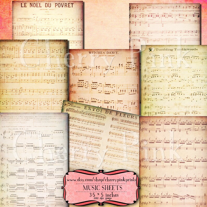 SHEET MUSIC Digital Collage Sheet, Musical Scrapbook Paper Digital ...