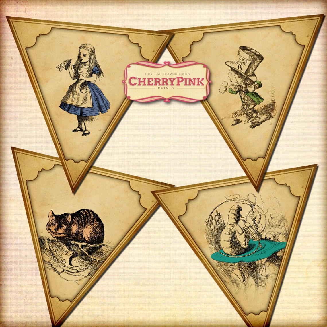 WONDERLAND BUNTING Alice decoration Alice banner digital | Etsy