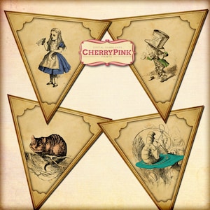 WONDERLAND BUNTING, Alice Decoration, Alice Banner, Digital Printable ...