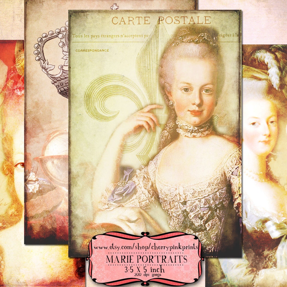 ANTOINETTE Collage Sheet, Shabby Chic Portrait, Vintage French Ephemera ...