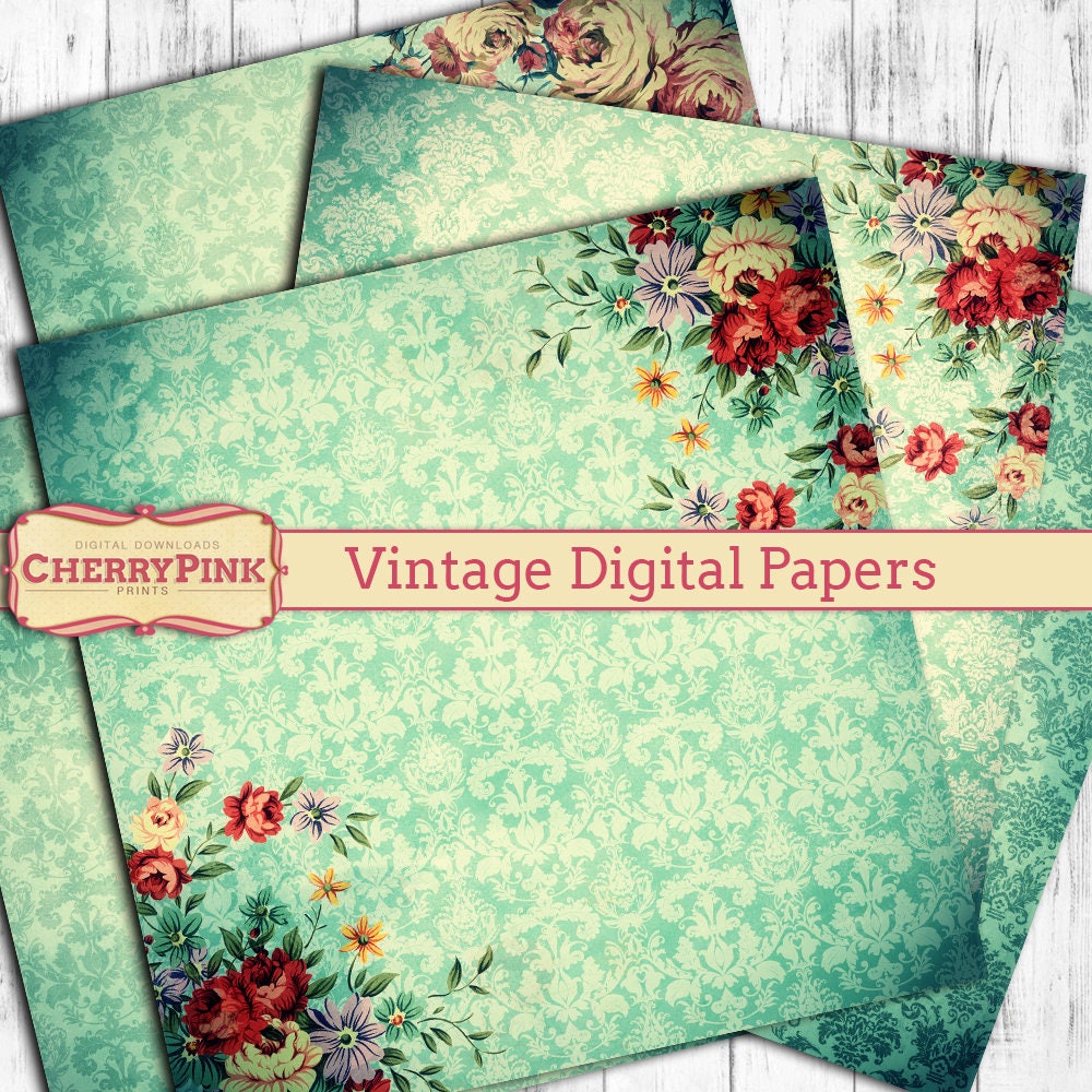 Damask Digital Paper Green Damask Paper Digital Paper Pack - Etsy