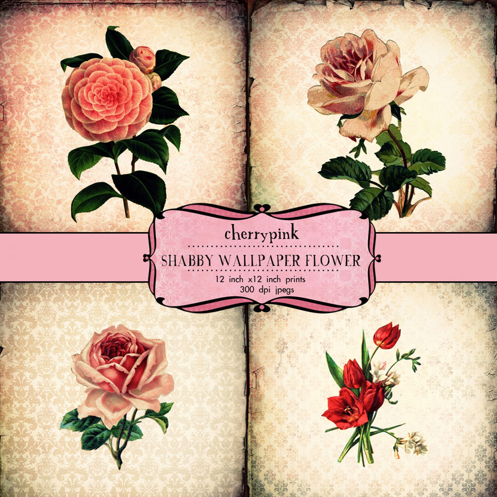 Floral Scrapbook Paper Textured Digital Paper 12 X 12 | Etsy