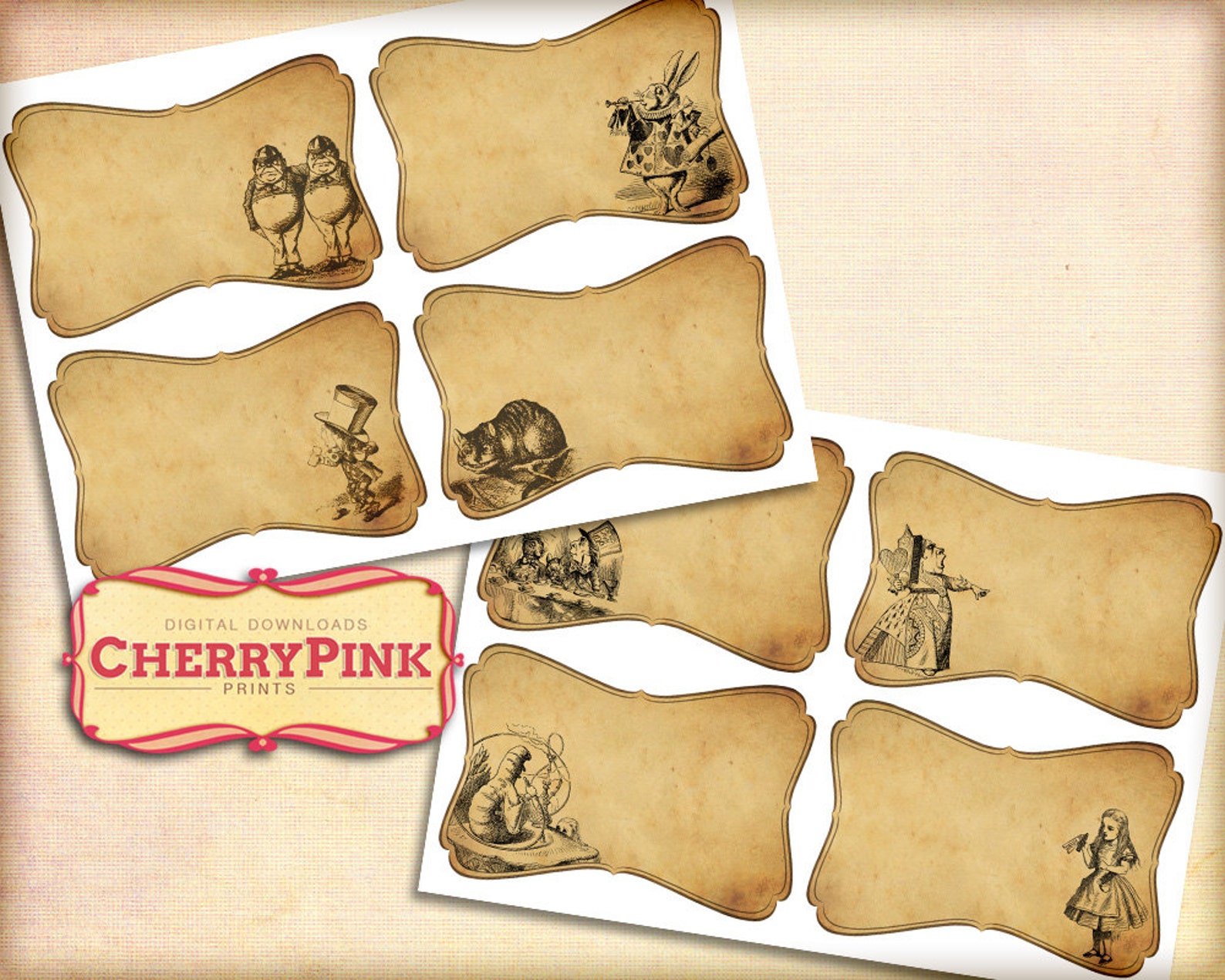 Alice in Wonderland Labels, LARGE Party Decoration, Alice Frames Tags ...