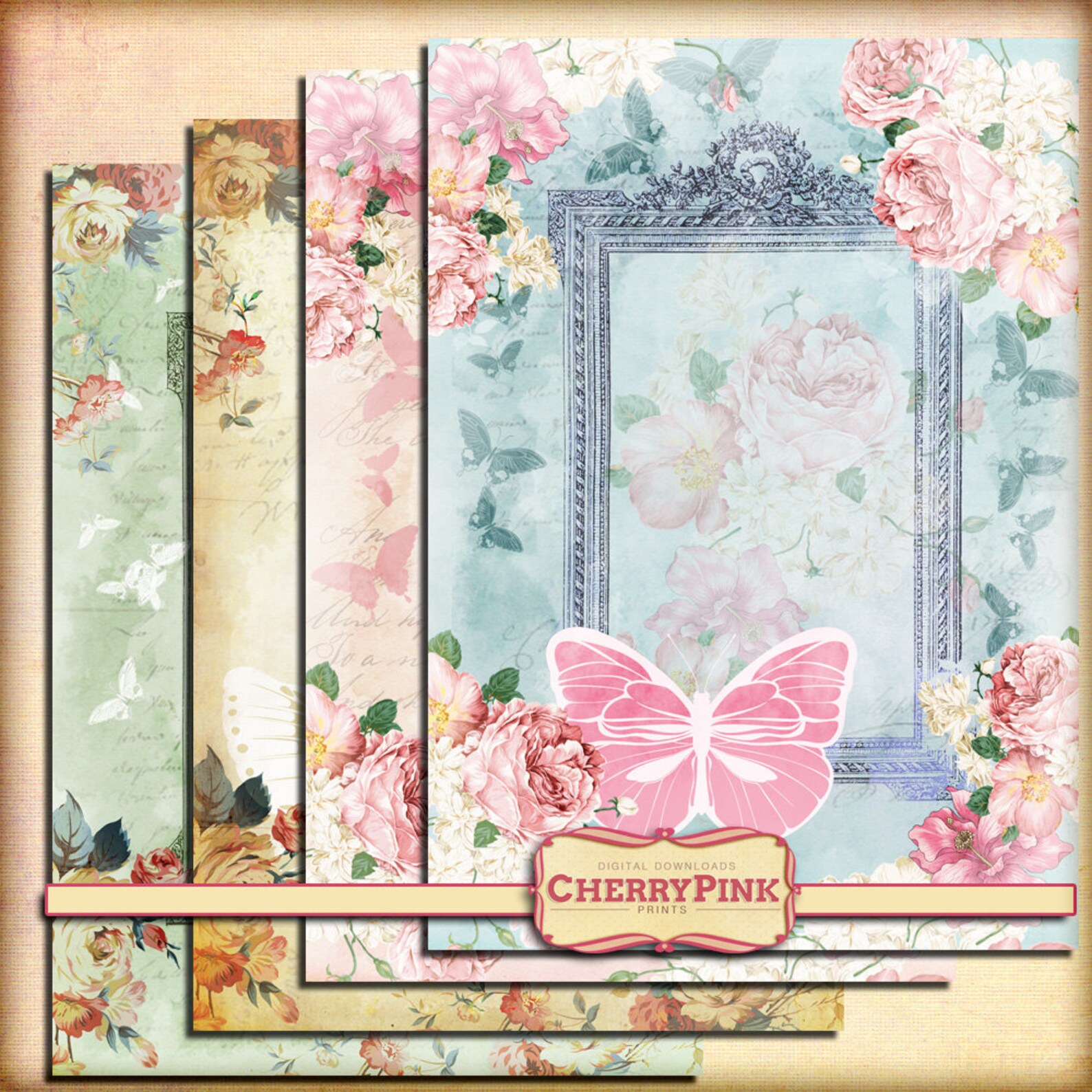 SHABBY BUTTERFLY FRAME Digital Shabby Chic Printable - Instant Download ...