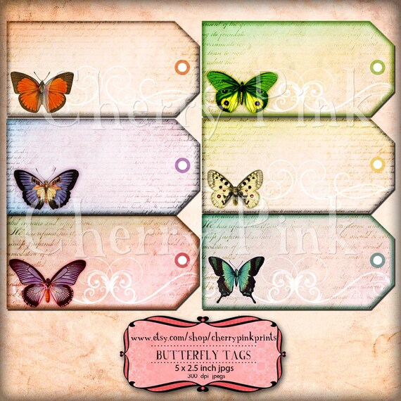 Butterfly Digital Tag Printable Digital Supply Party Pack | Etsy