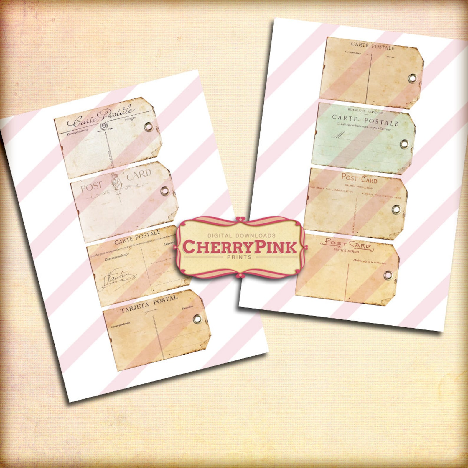 PRINTABLE TAGS, Old Postcard Vintage Style Tags, Printable Junk Journal ...