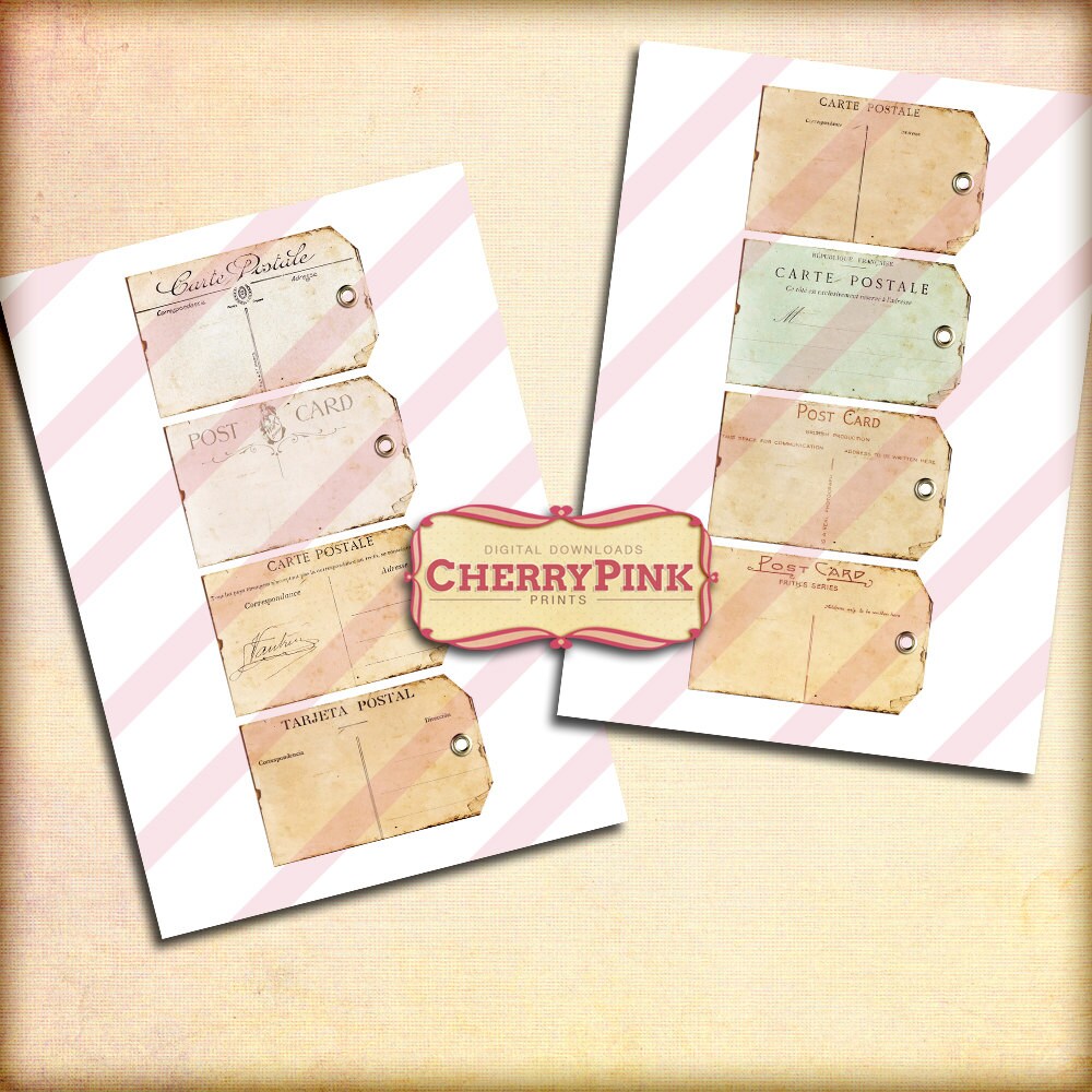 PRINTABLE TAGS Old Postcard Vintage Style Tags Printable - Etsy