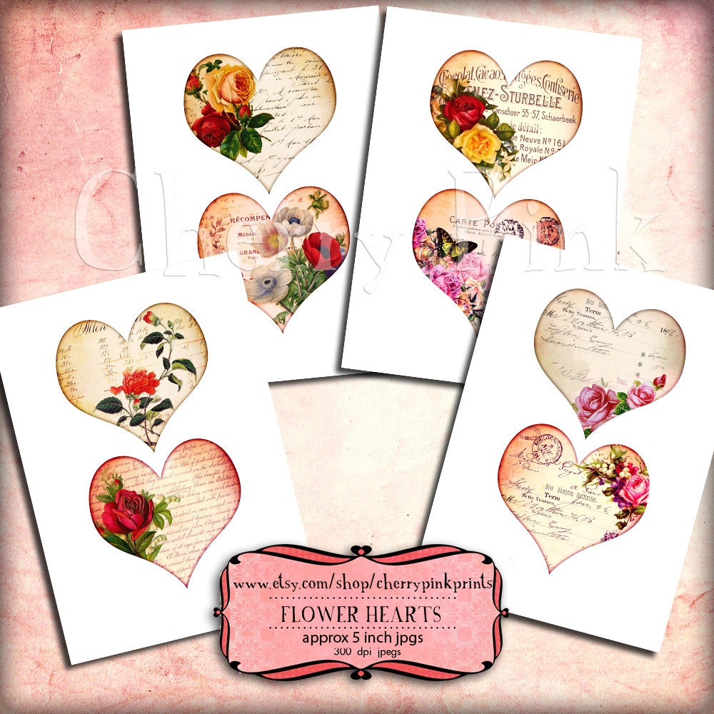 FLOWER HEARTS Valentine Day decor png digital scrapbooking | Etsy