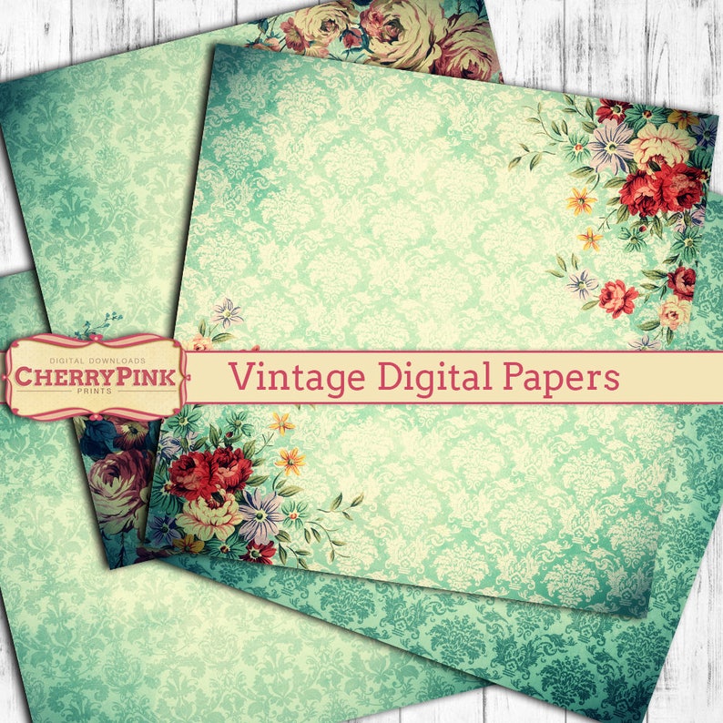 Damask Digital Paper, Green Damask Paper, Digital Paper Pack for ...