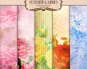 Floral Digital Paper Scrapbook Paper 12x12 Inch Premade Pages | Etsy