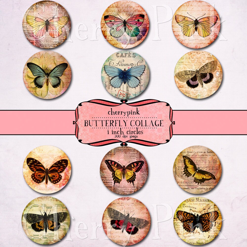 Butterfly round image Circle image collage sheet 1 inch | Etsy