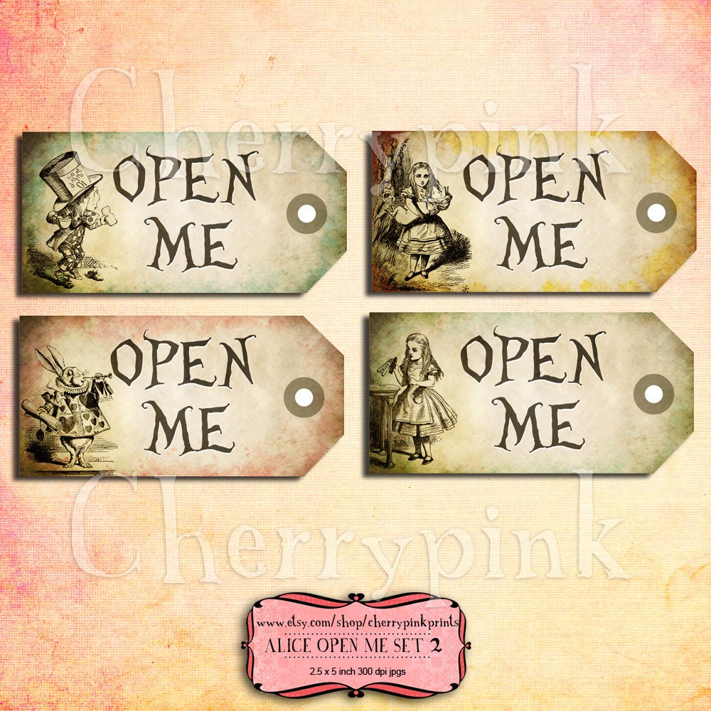 Alice Gift Tags OPEN ME Set 2 Alice in Wonderland Tags | Etsy