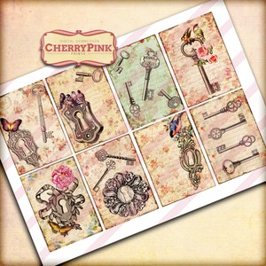 KEYS Collage Sheet, Digital Scrapbook Vintage Printable Sheet, Graphic ...