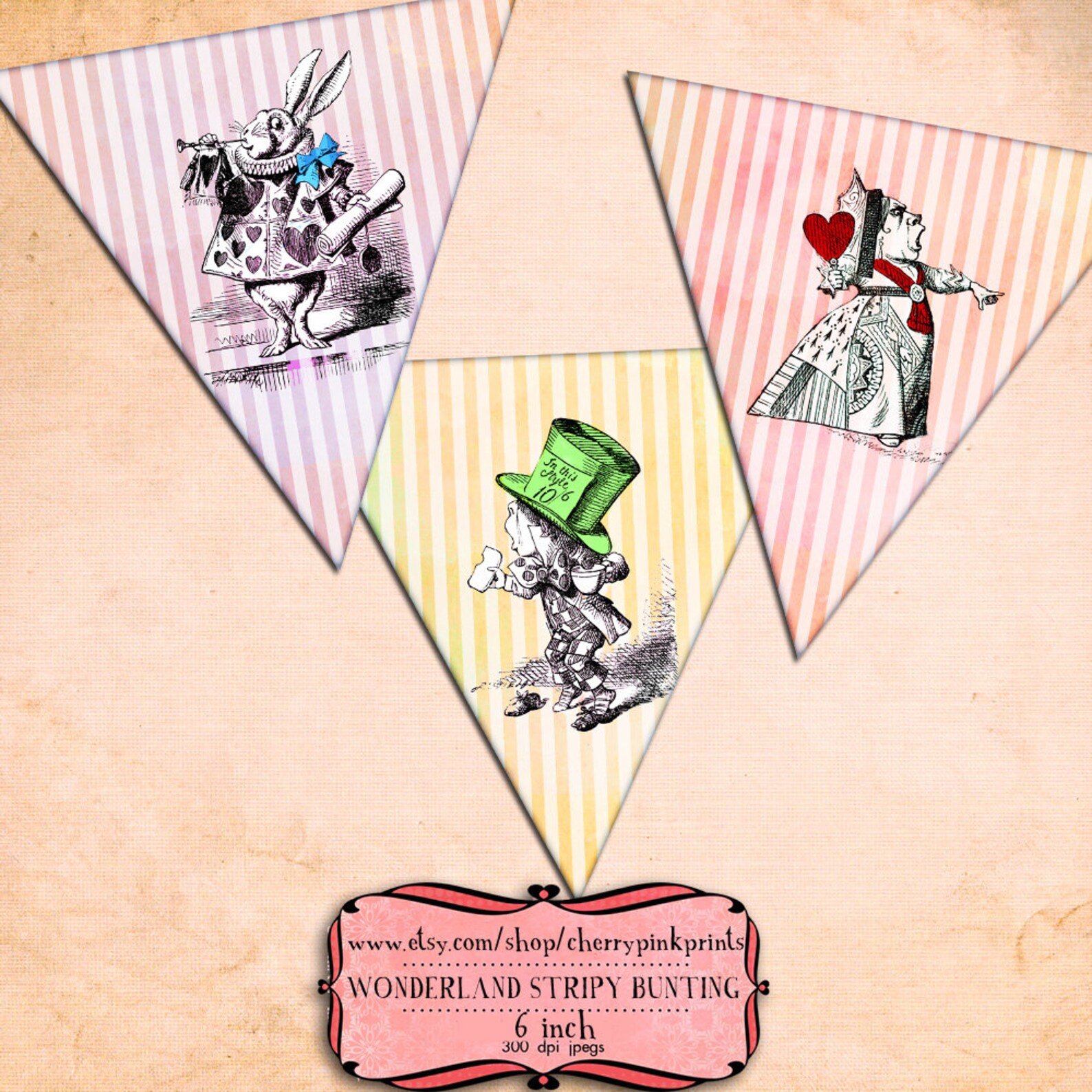 Bunting ALICE in WONDERLAND DECORATION Digital Printable - Etsy Australia