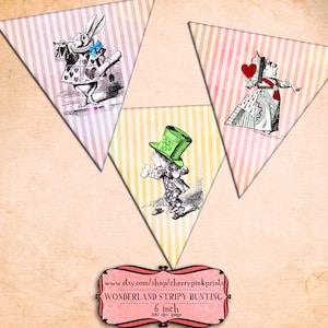 Bunting, ALICE in WONDERLAND DECORATION, Digital Printable Bunting ...