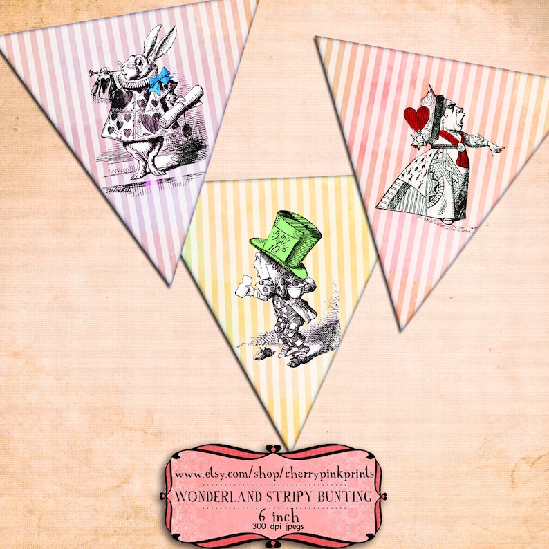 Bunting ALICE in WONDERLAND DECORATION Digital Printable - Etsy Australia