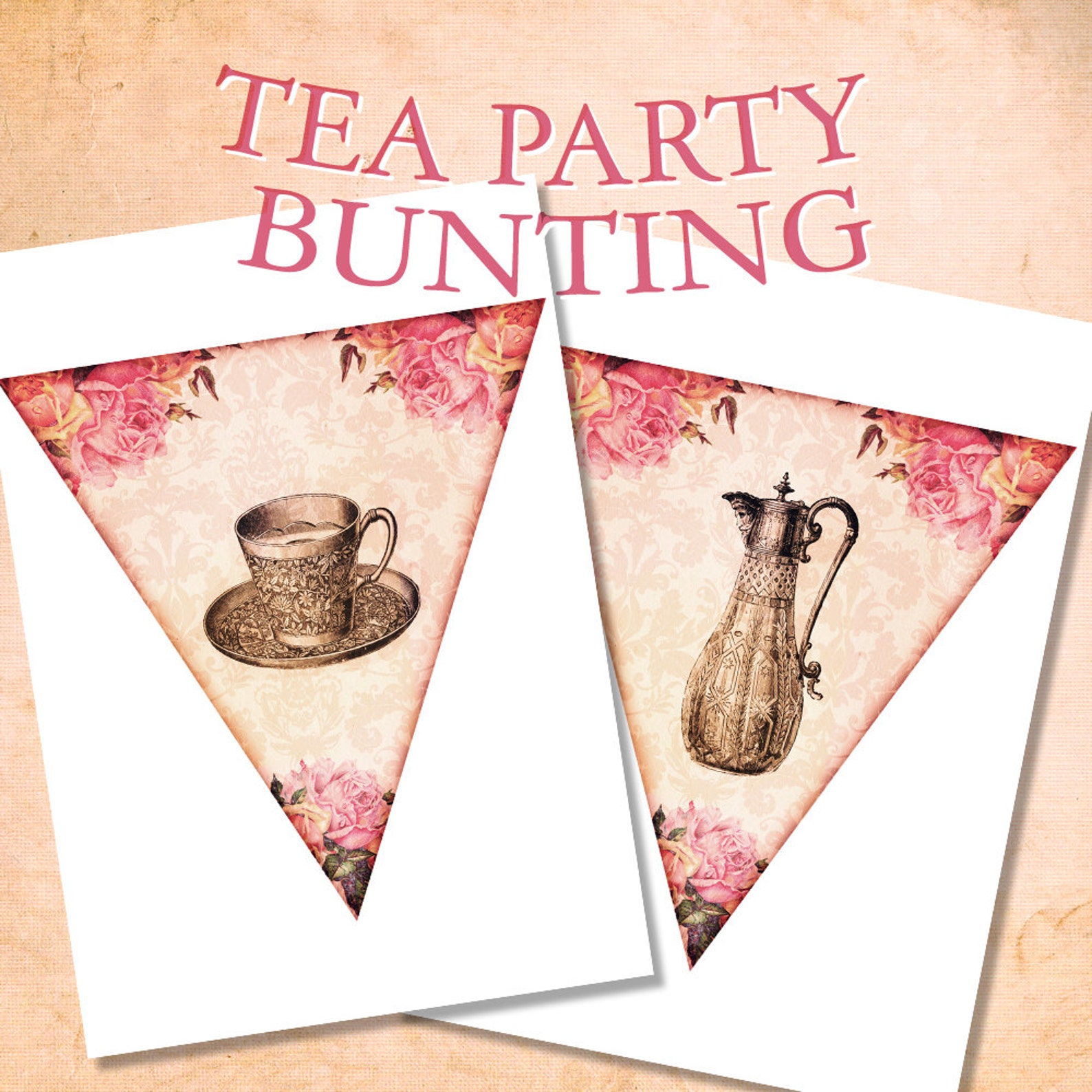 TEA PARTY BUNTING Large Digital Printable Bunting Download for ...