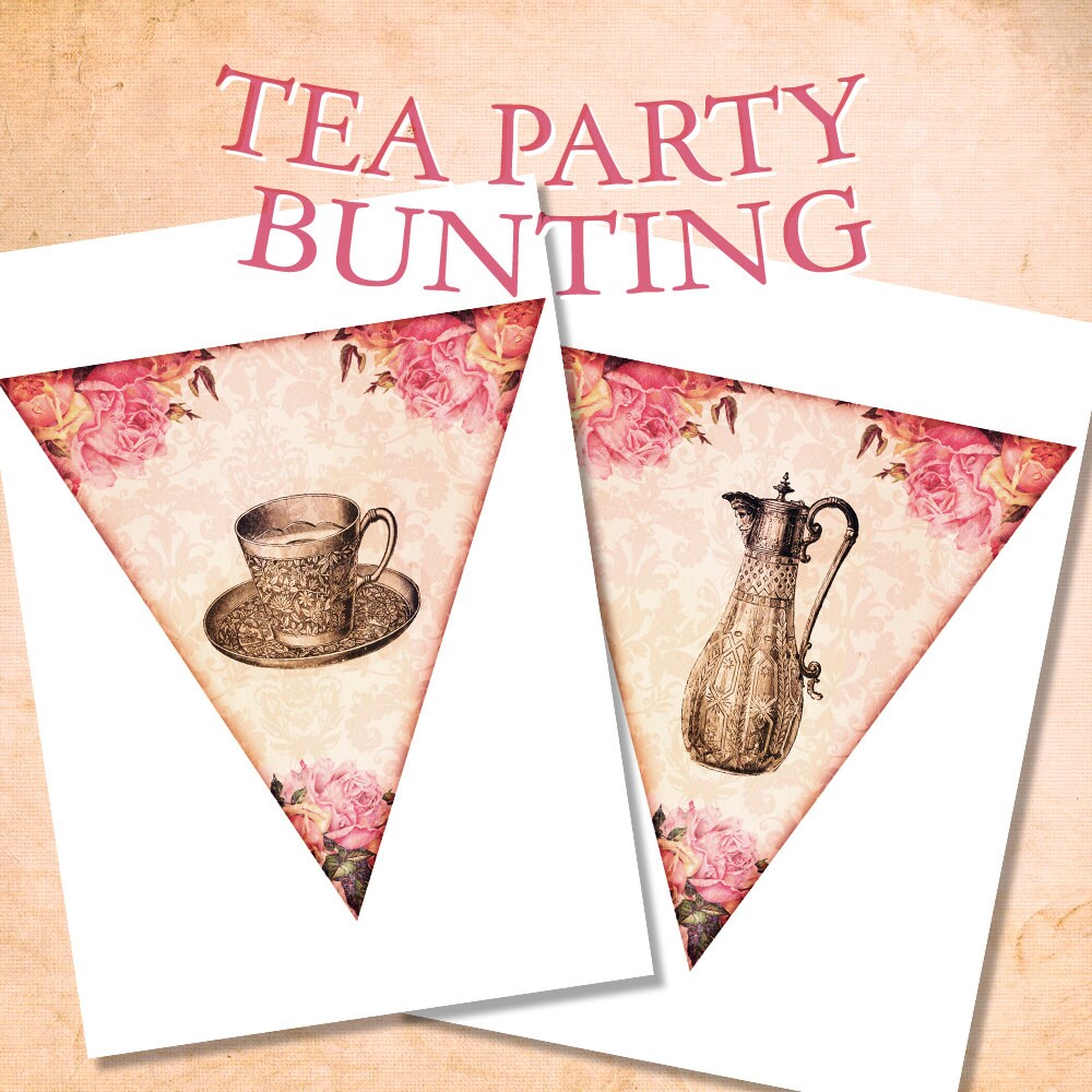 TEA PARTY BUNTING Large digital printable bunting download for | Etsy