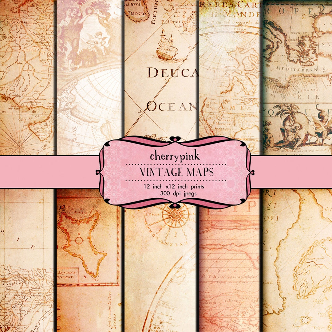 VINTAGE MAP Digital Paper, Sepia, Antique Scrapbook Supplies ...