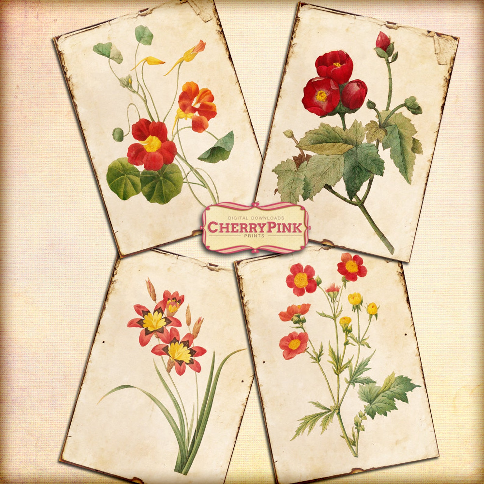 RED FLOWER Collage Sheet Jpg Premade Page 3.5 X 5 Inch | Etsy