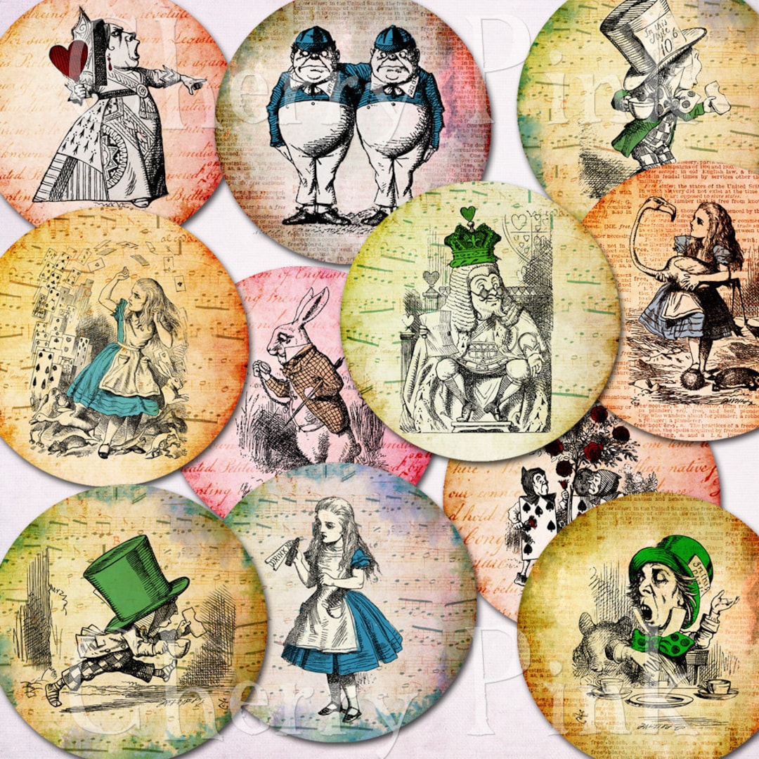 Alice in Wonderland 1 Inch Circles, Digital Collage Sheet, Vintage ...