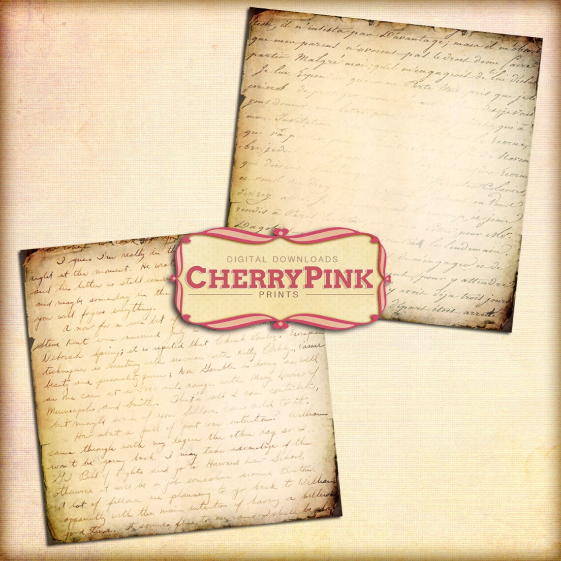 Handwriting Digital paper antique old letters vintage paper | Etsy