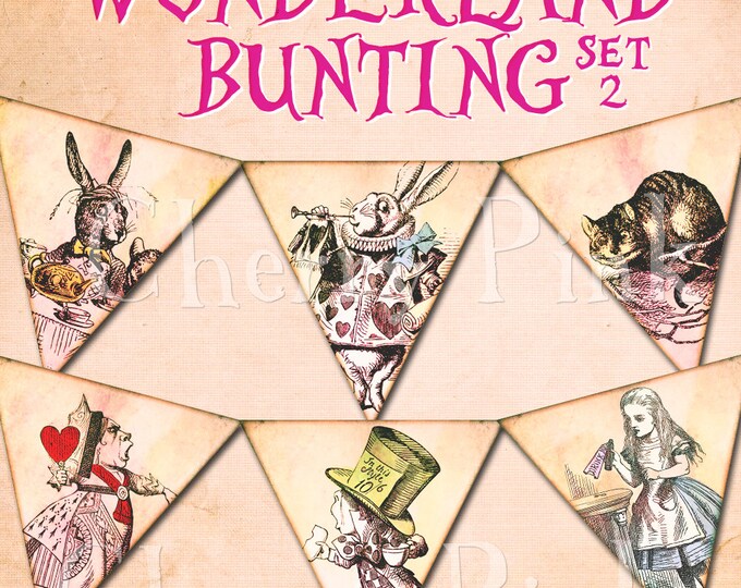 ALICE in WONDERLAND BUNTING Set 2 Alice Decoration Printable Bunting ...