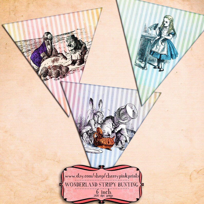 Bunting ALICE in WONDERLAND DECORATION Digital Printable - Etsy Australia