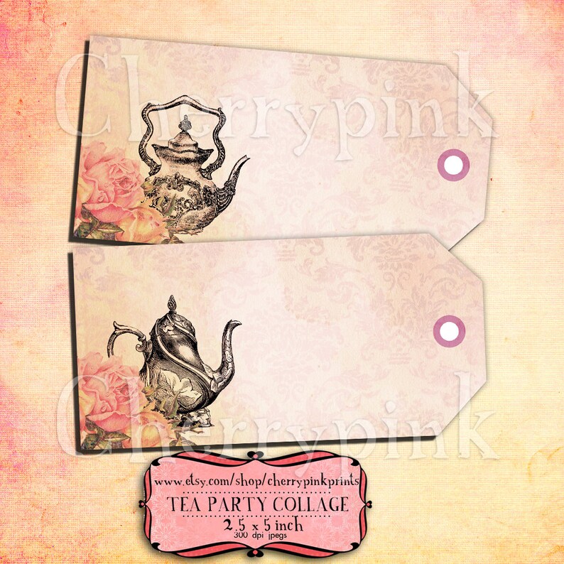 Tea Party Tags Digital Collage Sheet, Labels for Parties, Presents and ...