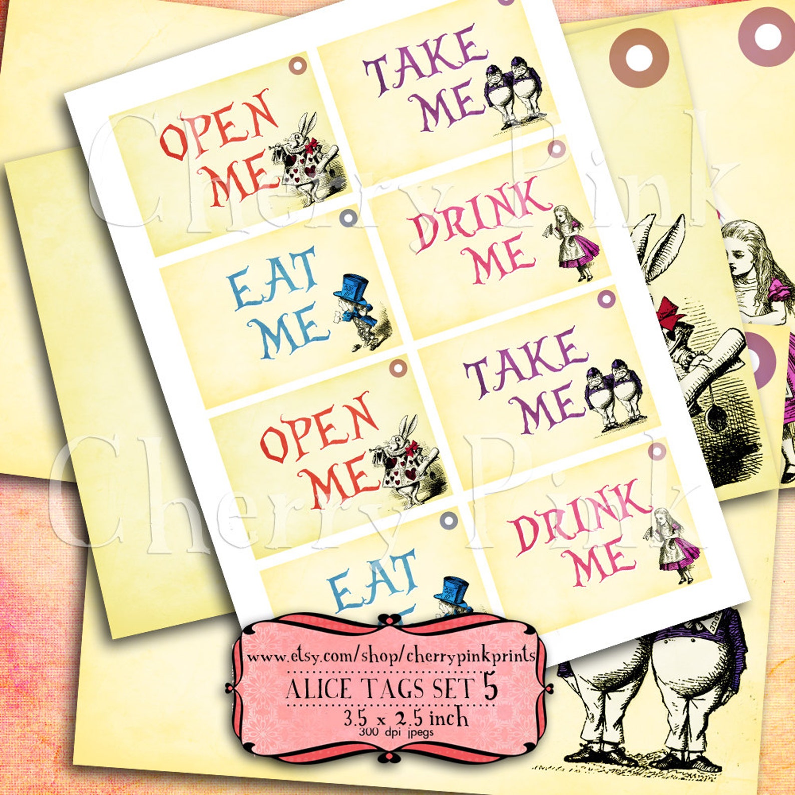 Alice Tags Set 5 Alice in Wonderland Tags Labels Perfect - Etsy