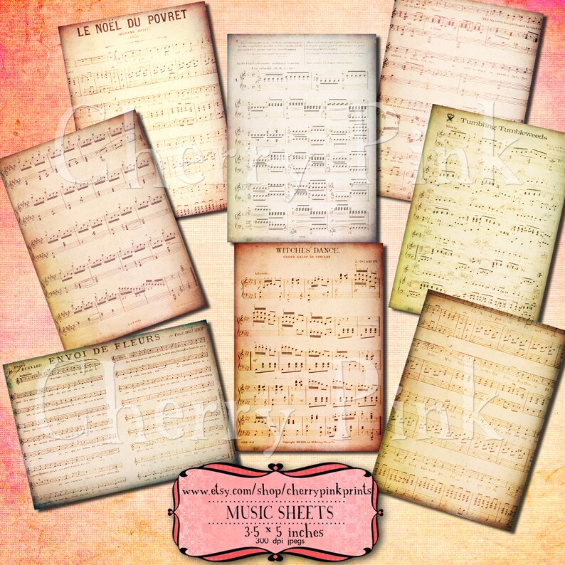 SHEET MUSIC Digital Collage Sheet, Musical Scrapbook Paper Digital ...